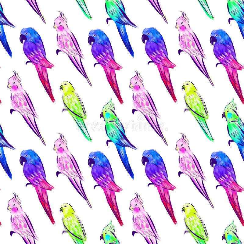 Seamless Pattern with Bright Painted Parrots Festive Design with Birds ...