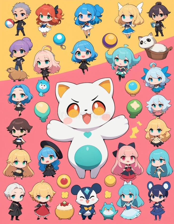 Colorful Chibi Characters and Cute Animals in a Fun Vibrant Design ...