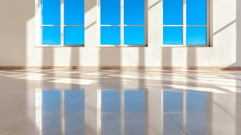 Bright Indoor Scene with Windows, Reflecting Light, Simple Design and ...