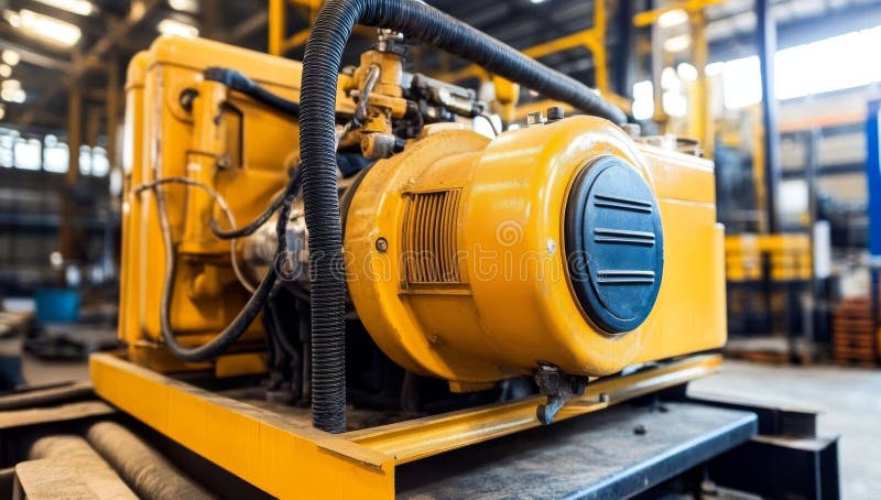 A Bright Industrial Interior Features a Standalone Yellow Diesel ...