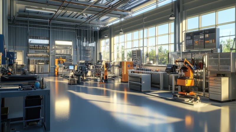 Bright Industrial Workshop with Advanced Machinery and Workstations ...