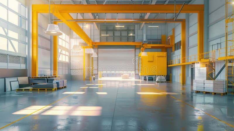 Bright Industrial Workshop with Yellow Equipment. Generative Ai Stock ...