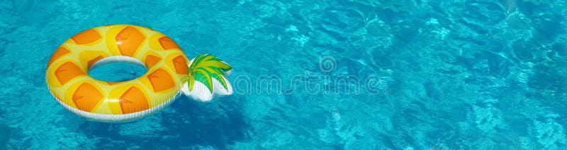 Inflatable Pineapple Floating in Sea. Close Up Shot of Rubber Ring with ...