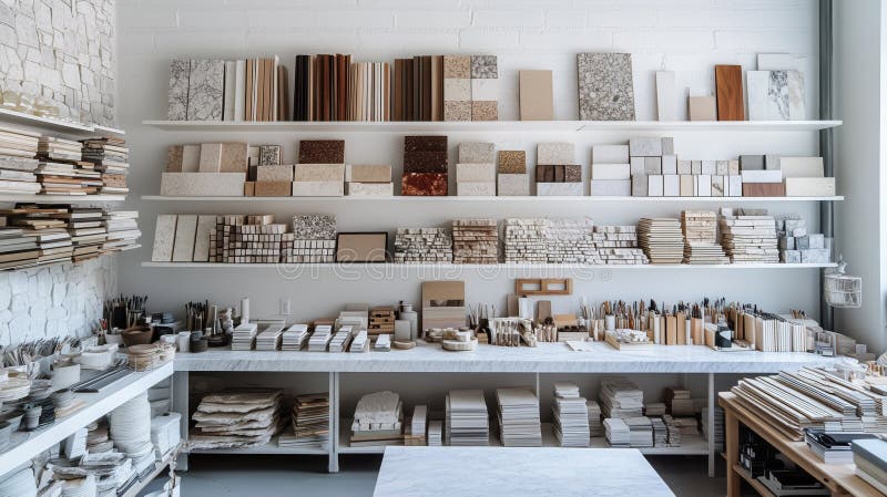 Bright Interior Designer Studio Filled with Various Materials and ...