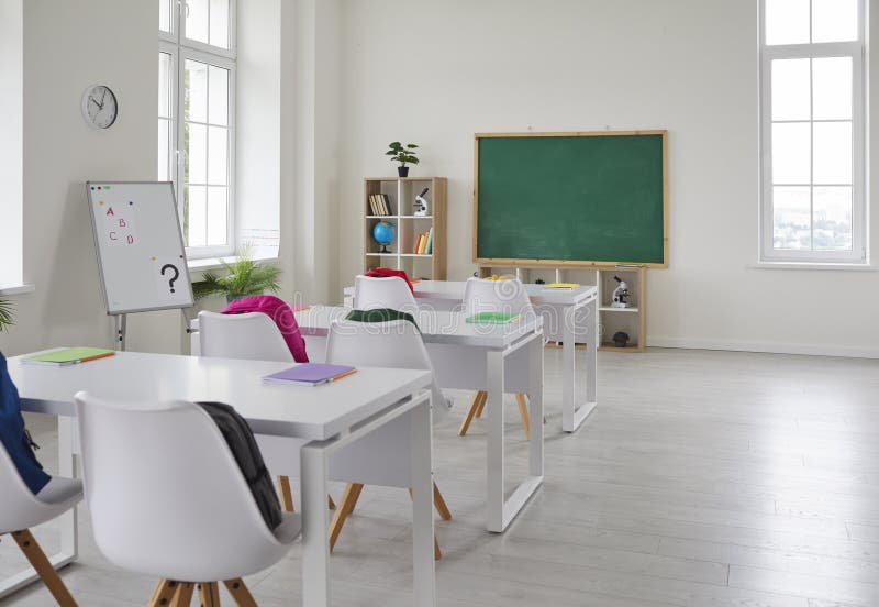 Bright Interior of Empty Classroom without Students in Modern ...