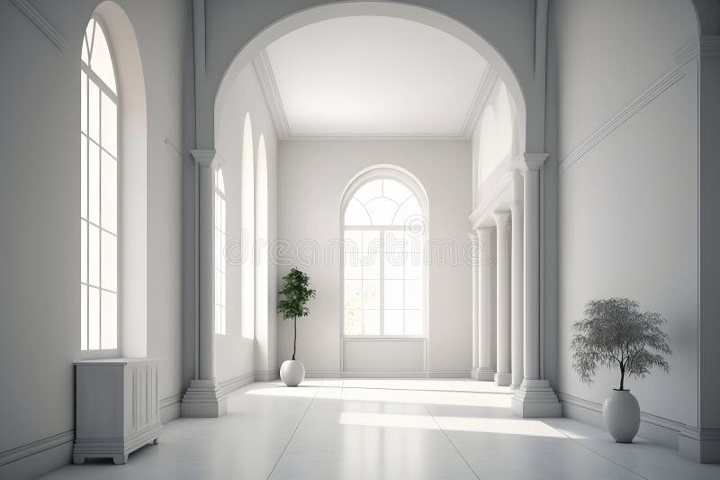 Bright Interior with High Ceilings and Arched Ceilings Stock ...