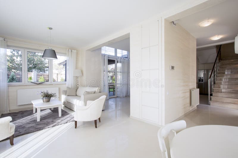 Bright Interior with Open Space Stock Image - Image of appliance ...