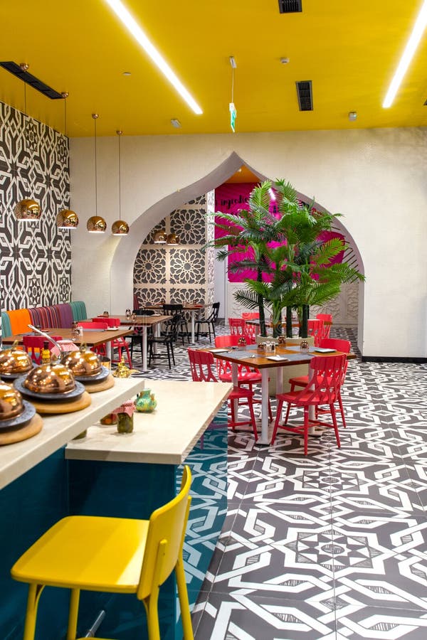 Bright Interior Restaurant Original Design Arabic Style Patterns Palm ...