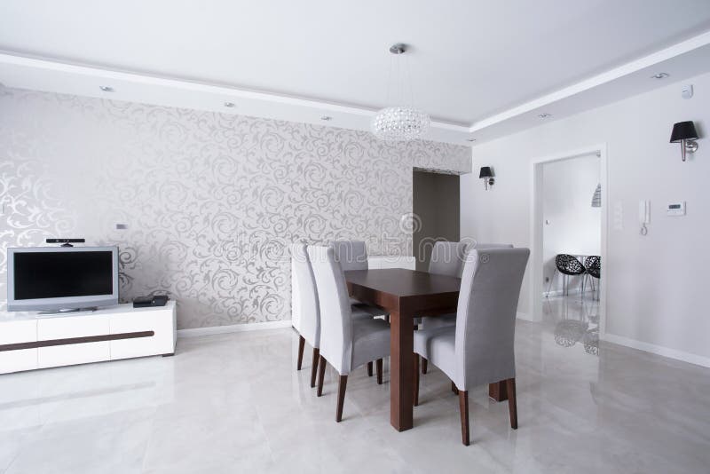 Bright Interior with Silver Walls Stock Photo - Image of house, bright ...