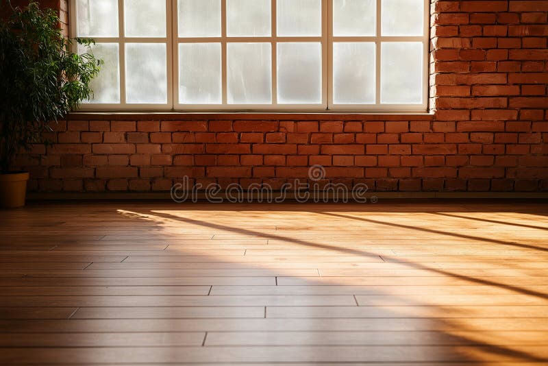Bright Interior Space Featuring Old Red Brick Wall and Wooden Flooring ...