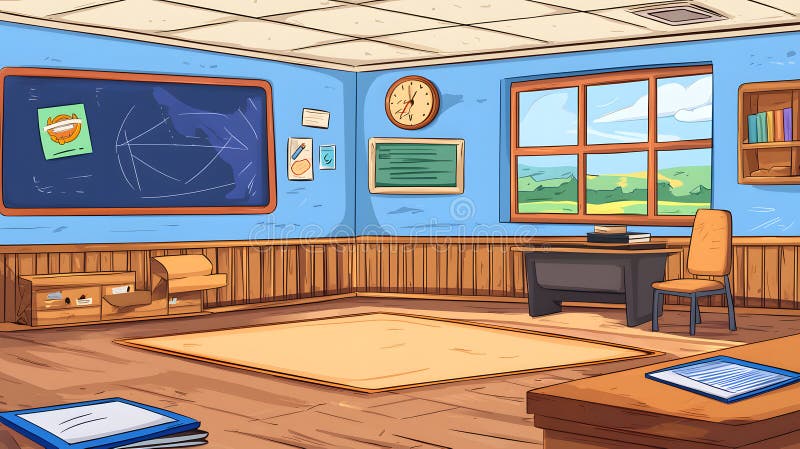 Bright and Inviting Cartoon Classroom Interior Stock Image - Image of ...