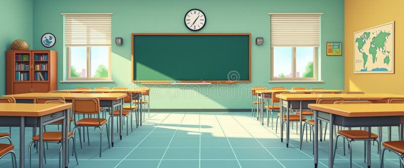 Bright Inviting Classroom Empty Desks Large Chalkboard Stock Photos ...