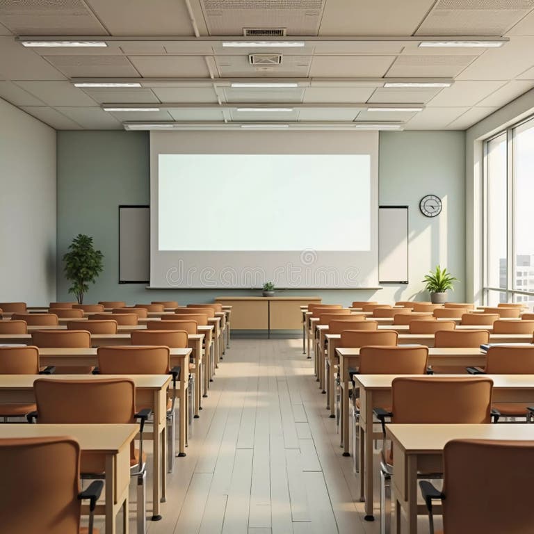 Bright and Inviting Classroom Features Rows of Desks Ready for Eager ...