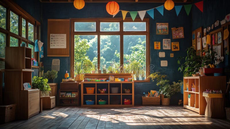 A Bright, Inviting Classroom Filled with Plants, Educational Materials ...
