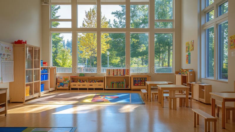 Bright and Inviting Classroom with Natural Light and Educational Toys ...