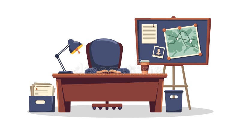 Stylish Office Workspace with Desk and Map Board Stock Vector ...