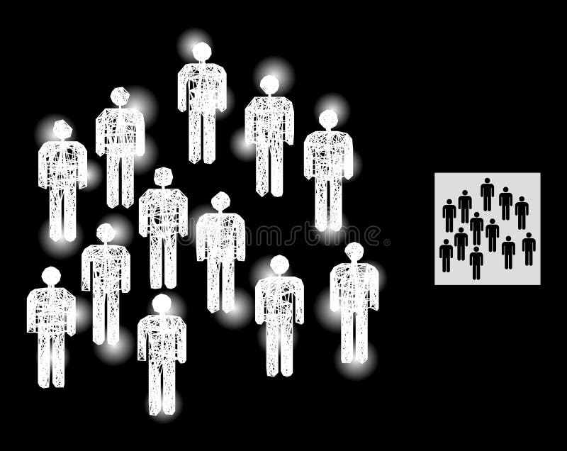 Bright Irregular Mesh People Crowd Icon with Lightspots and White Mesh ...