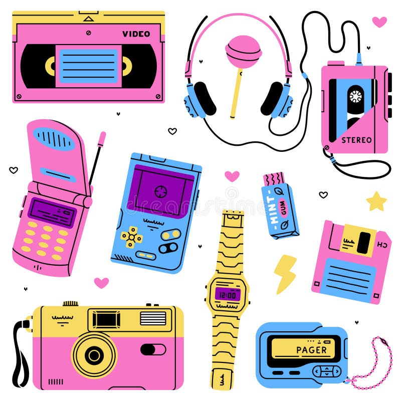 Bright Items from Nineties in Purple Vector Set Stock Vector ...