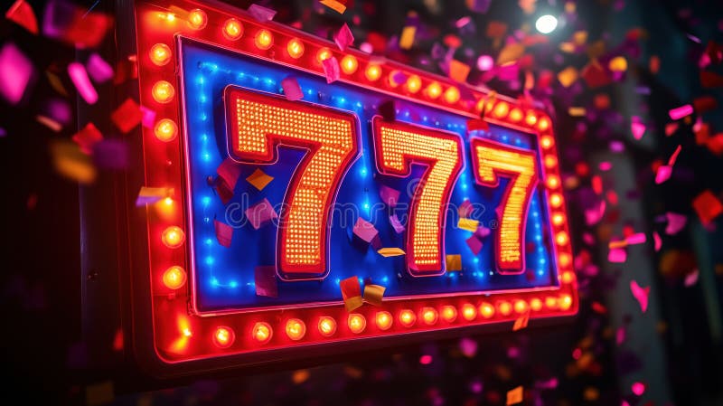 Bright 777 Jackpot Display Board with Colorful Confetti Celebration ...