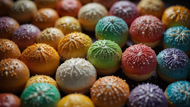 Bright Japanese Buns, Top View, Concept of Sweets, Baking. Stock Image ...