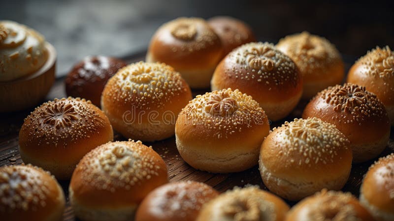 Bright Japanese Buns, Top View, Concept of Sweets, Baking. Stock Image ...