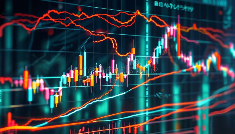 Bright Japanese Candlestick Charts on a Glass-like Surface with Sharp ...