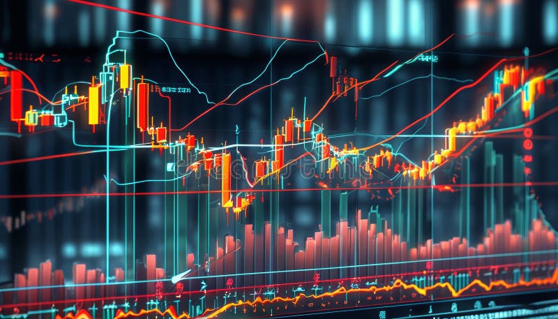 Bright Japanese Candlestick Charts on a Glass-like Surface with Sharp ...