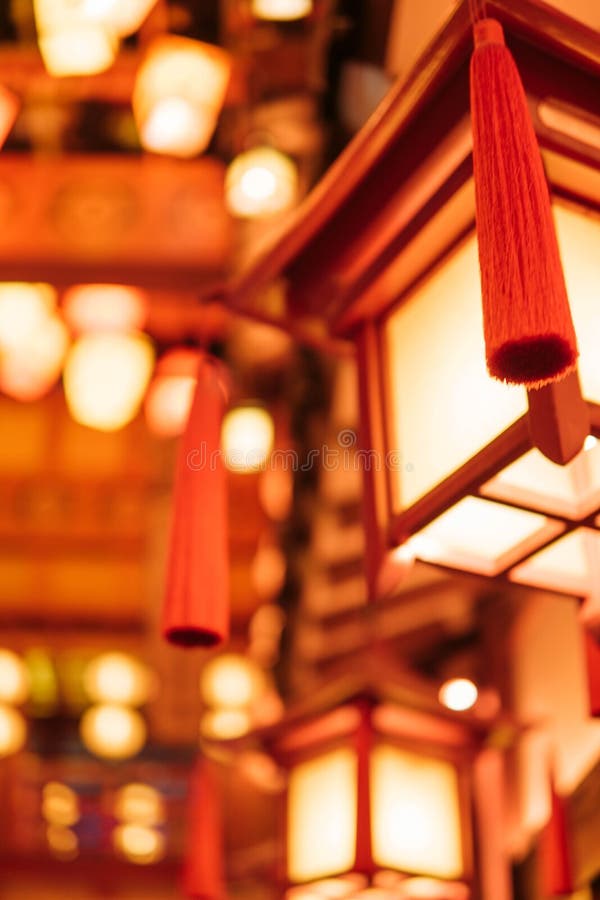 Bright Japanese Lanterns Hanging on the Ceiling Stock Image - Image of ...
