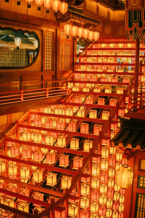 Bright Japanese Lanterns Hanging on the Ceiling Stock Photo - Image of ...