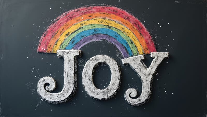 Bright Joy Word in Bold Serif Font with Rainbow Doodle Stock ...