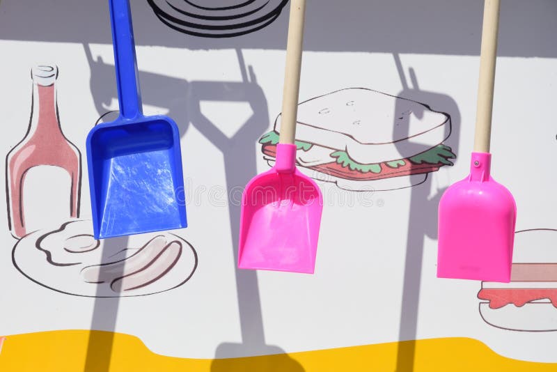 Bright Kids Plastic Seaside Spades Stock Photo - Image of spades ...