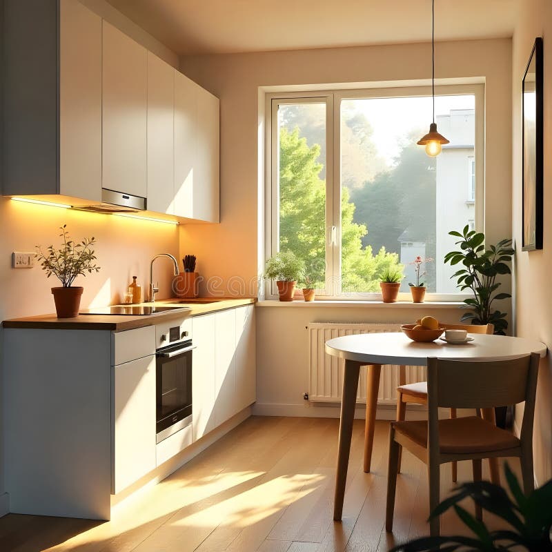 Bright Kitchen Interior with Dining Table and Modern Design for ...