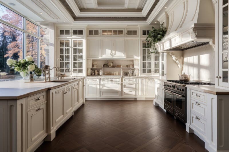 Bright Kitchen Interior with White Counter and Carpet AI Generated ...