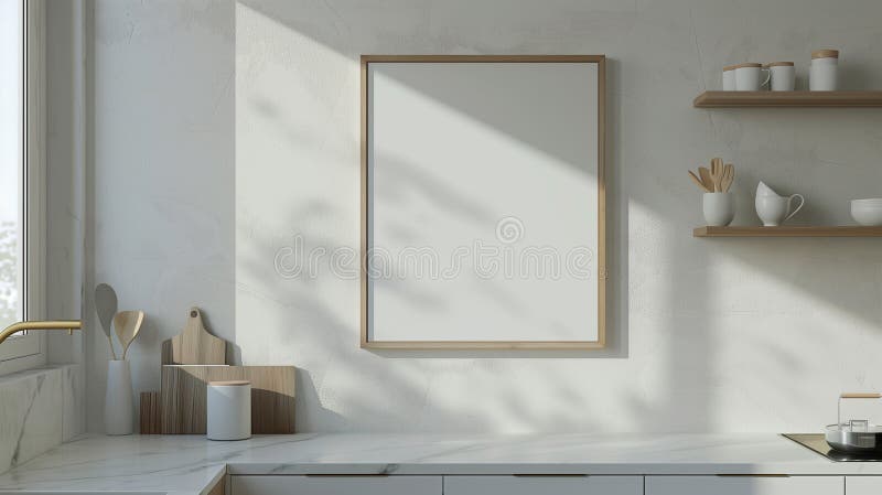 Bright Kitchen Mock-up, with Plants and Utensils on the Countertop ...