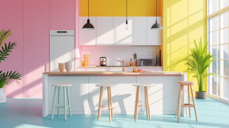 Bright Kitchen with Pastel Colors and Natural Light Stock Photo - Image ...