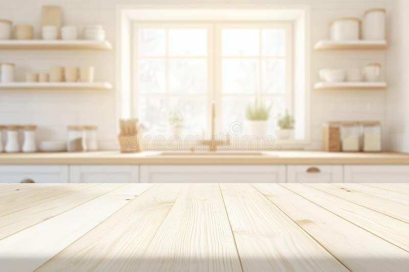 Bright Kitchen Tabletop Wood Surface Mockup Sunny Window Background ...