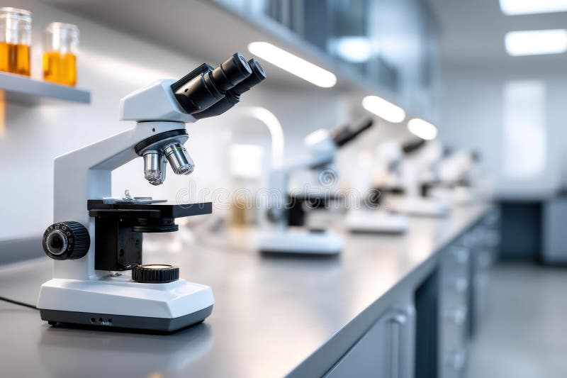 Bright Laboratory Filled with Various Microscopes Arranged for ...