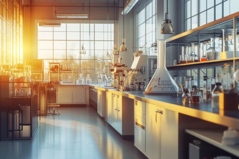 Bright Laboratory Interior with Glassware and Natural Light during ...