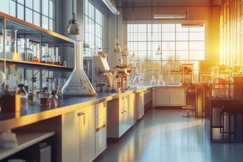 Bright Laboratory Interior with Glassware and Natural Light during ...