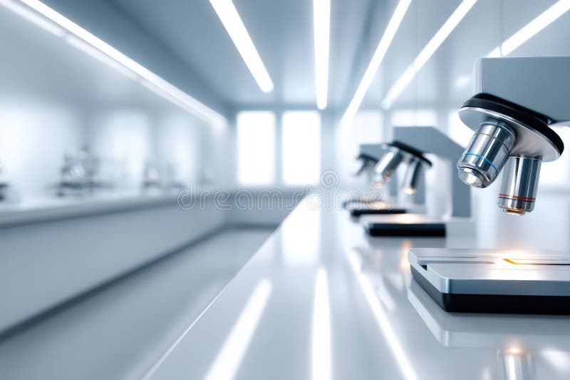 Bright Laboratory Space with Various Microscopes Arranged for ...