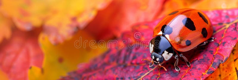 Bright Ladybug Perched on a Lush, Colorful Leaf in a Vibrant and ...