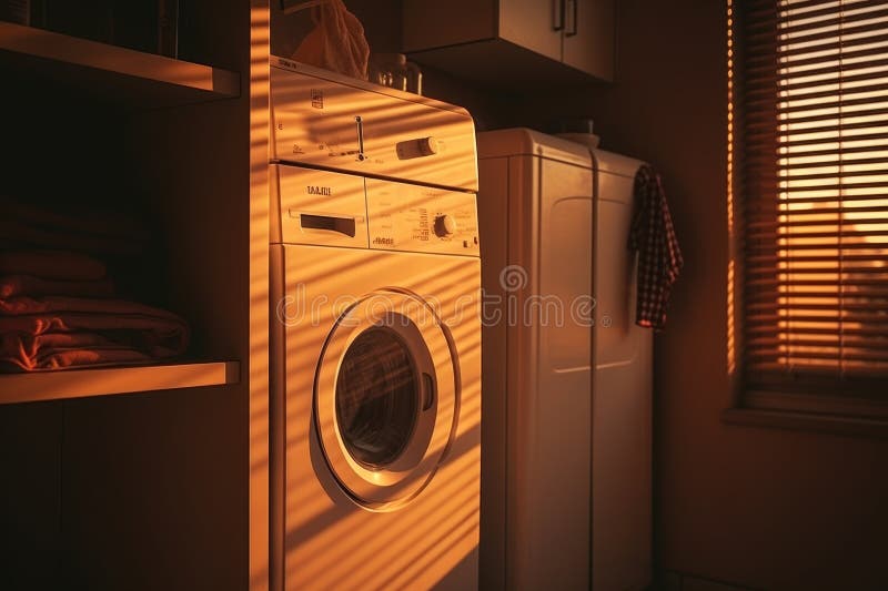 Bright Laundry Room Corner Featuring a Washing Machine and Sunlight ...
