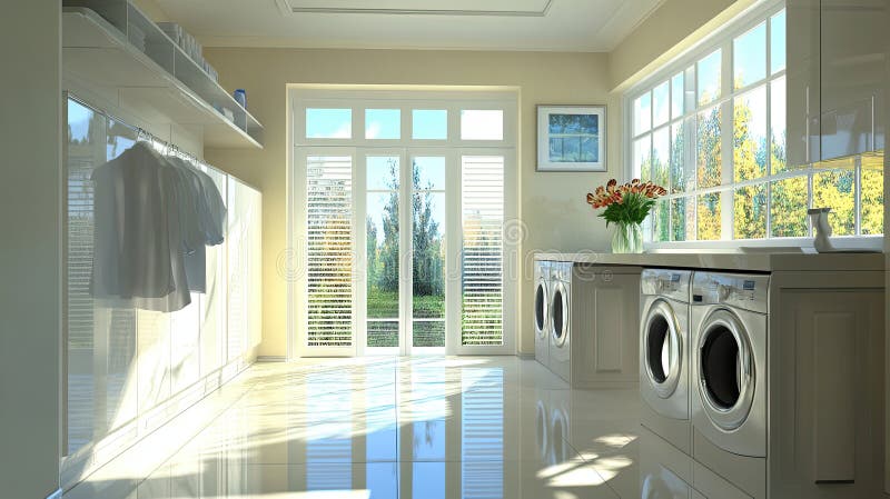 Bright Laundry Room Interior Design Stock Illustration - Illustration ...