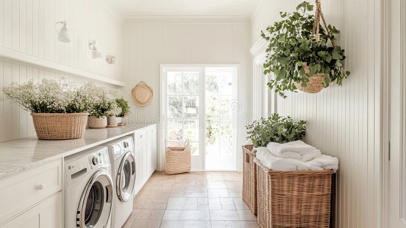 Bright Laundry Room Interior Design Stock Illustration - Illustration ...
