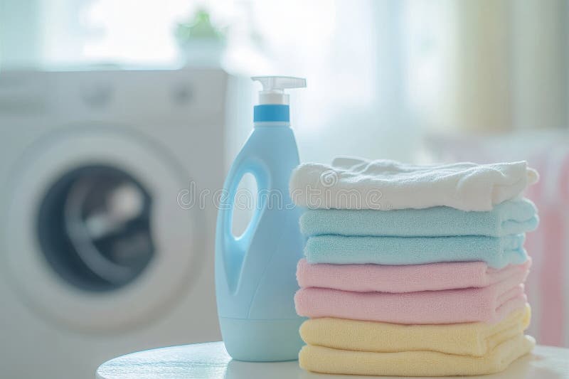 Clean Laundry Setup: Modern Washing Machine with Detergents, Fresh ...