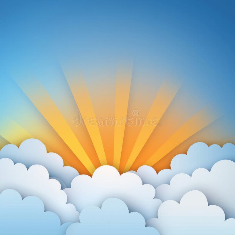 Bright Layered Paper Illustration of Sun Rays Breaking through Soft ...