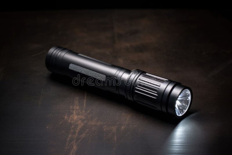 A Bright Led Flashlight on a Dark Table Stock Photo - Image of source ...