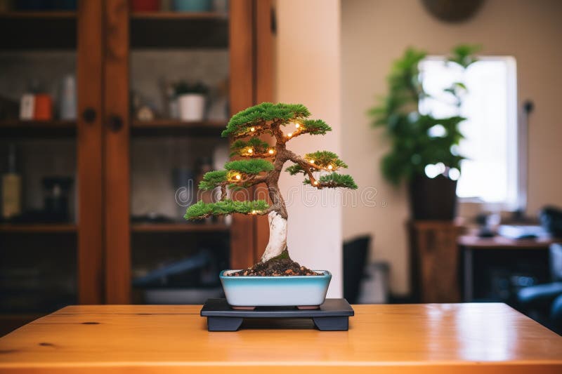 Bright Led Grow Light Shining on an Indoor Bonsai Stock Image - Image ...
