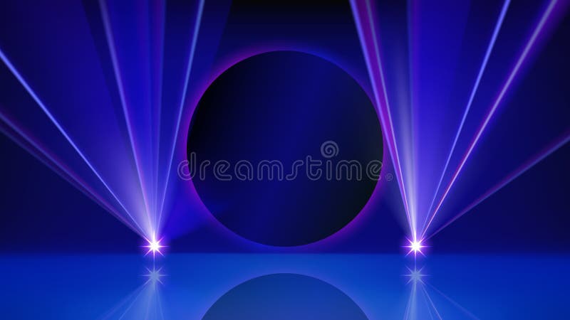Bright LED Laser Beam and Round Screen for Presentation. Illuminated ...