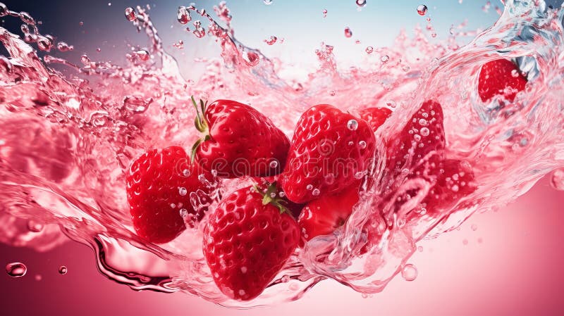 Bright Light. Abstract Background of Ripe Strawberries with Water Drops ...